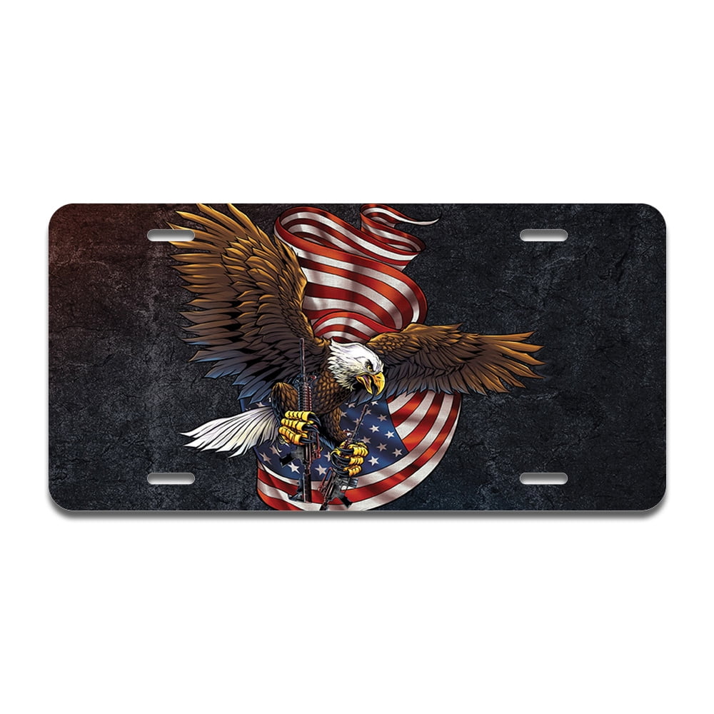 Armed Eagle Aluminum License Plate| License Plate 12" X 6" Fits Any Car ...