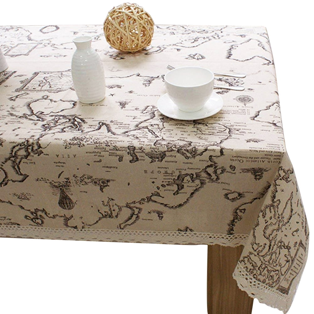 Fusipu Retro Voyage Map Pattern Lace Cotton Linen Fabric Tablecloth ...