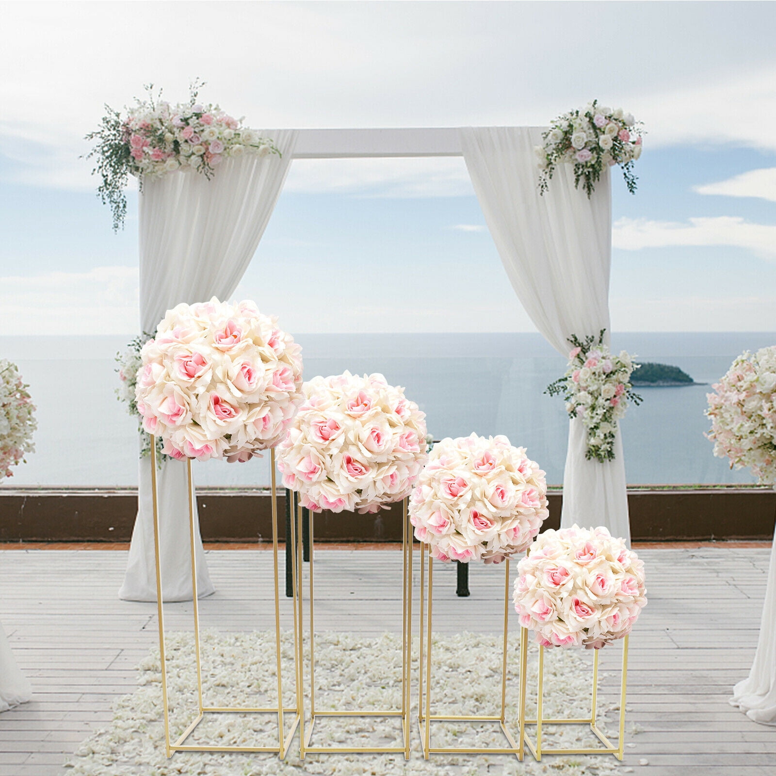 4 PCS Wedding Flower Stand Gold Column Floor Metal Flower Backdrop ...