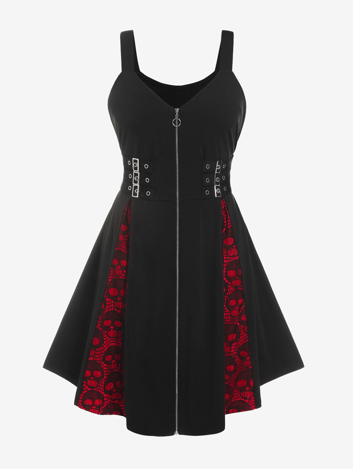 Rosegal Women's Gothic Full Zipper Buckles Skull Lace Dress - Walmart.com