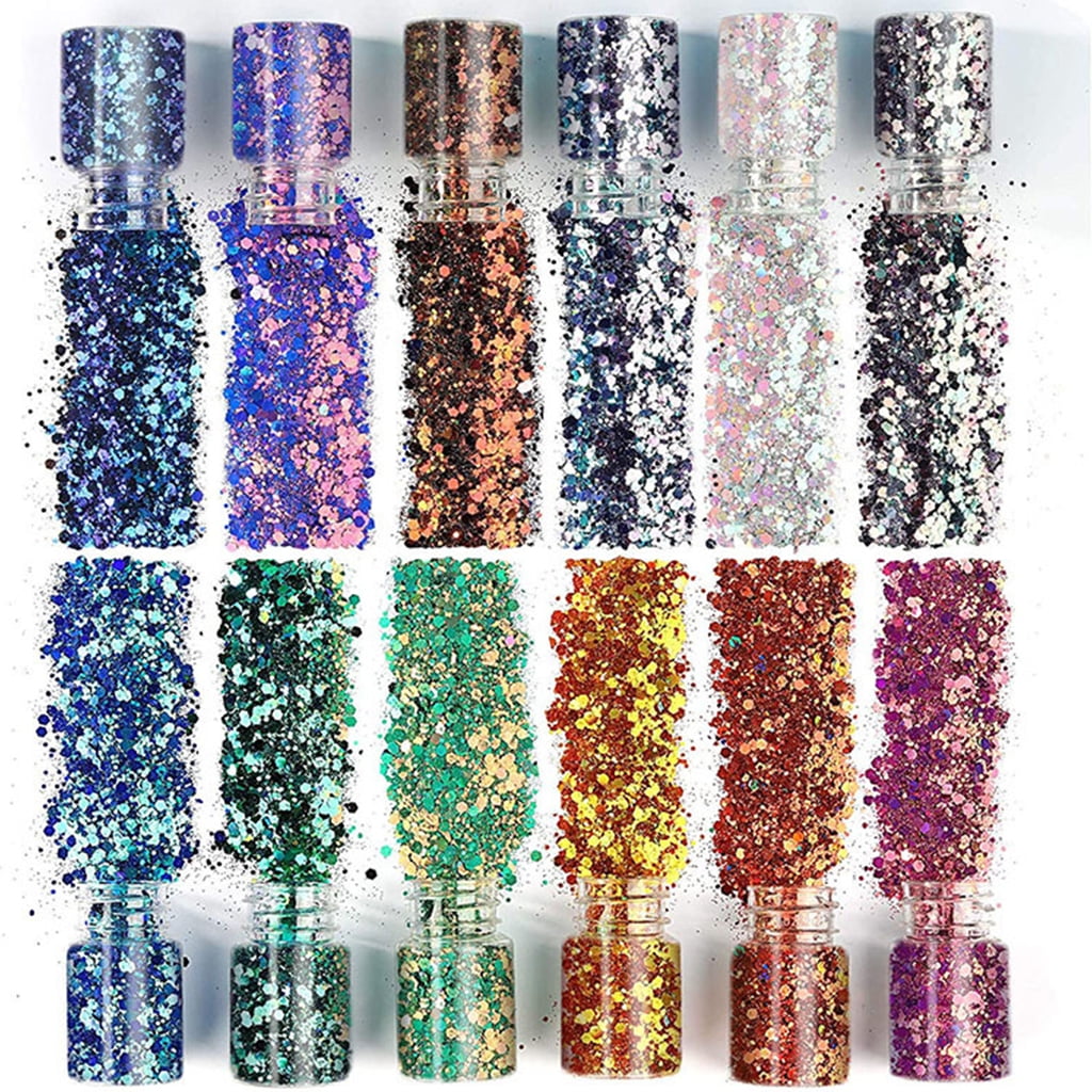 STAGA Craft Glitter Set 12 Colors Holographic Glitter Resin Slime Cup ...