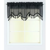 "1Pc Black Faux Silk Waterfall Valance with Tassels, Rod Pocket, 55""W ...
