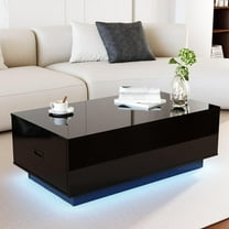 Dextrus LED Coffee Table with Charging Station, White, 2-Tier Storage ...