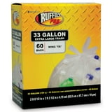 Ruffies Pro, Extra Large Wing Tie Clear Trash Bags, 33 Gallon, .75 Mil ...