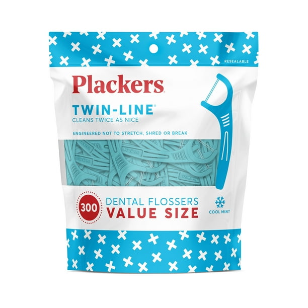 Plackers Twin-Line Dental Flossers, Cool Mint Flavor, Advanced ...