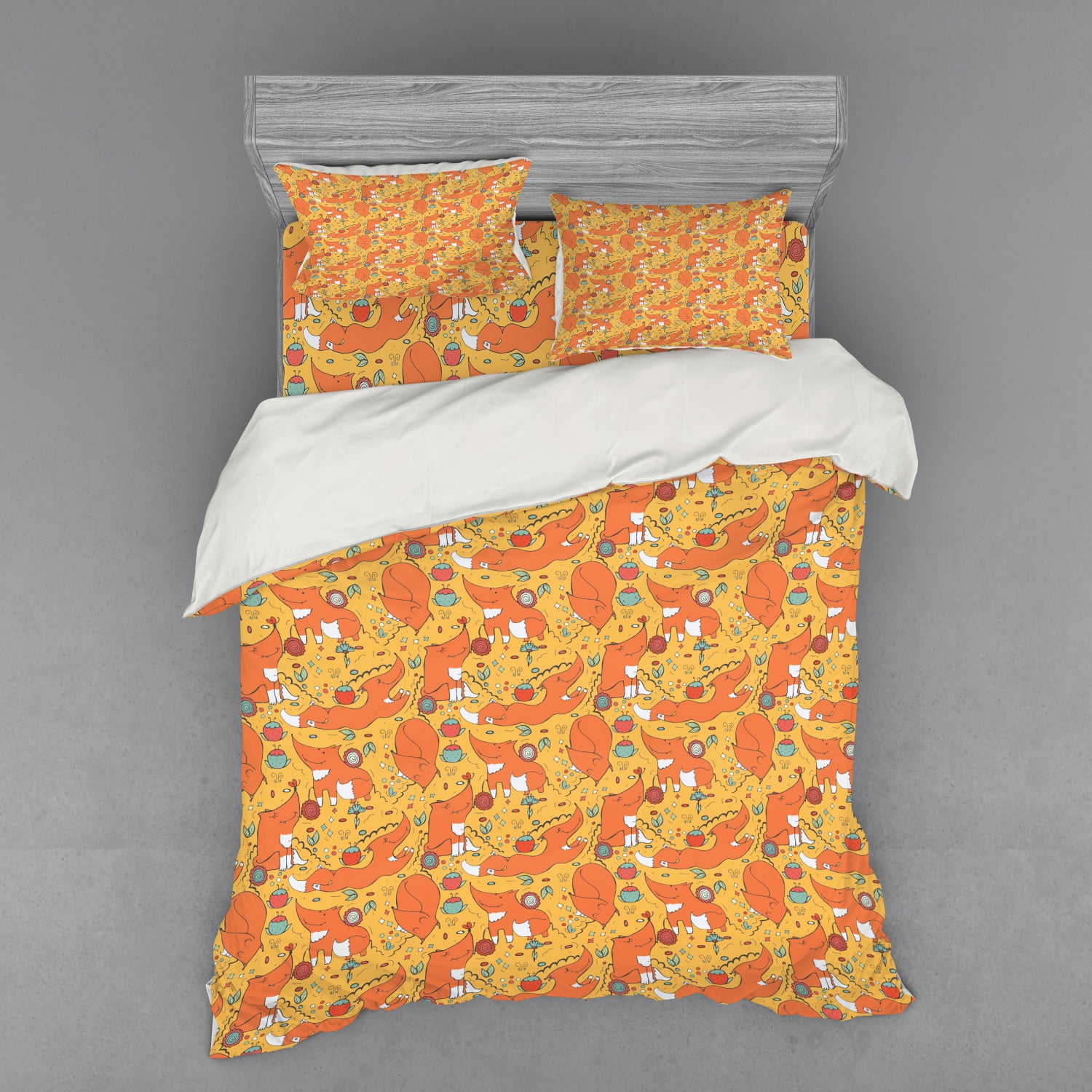 Fox Duvet Cover Set, Animals with Flowers Ladybugs Butterflies ...
