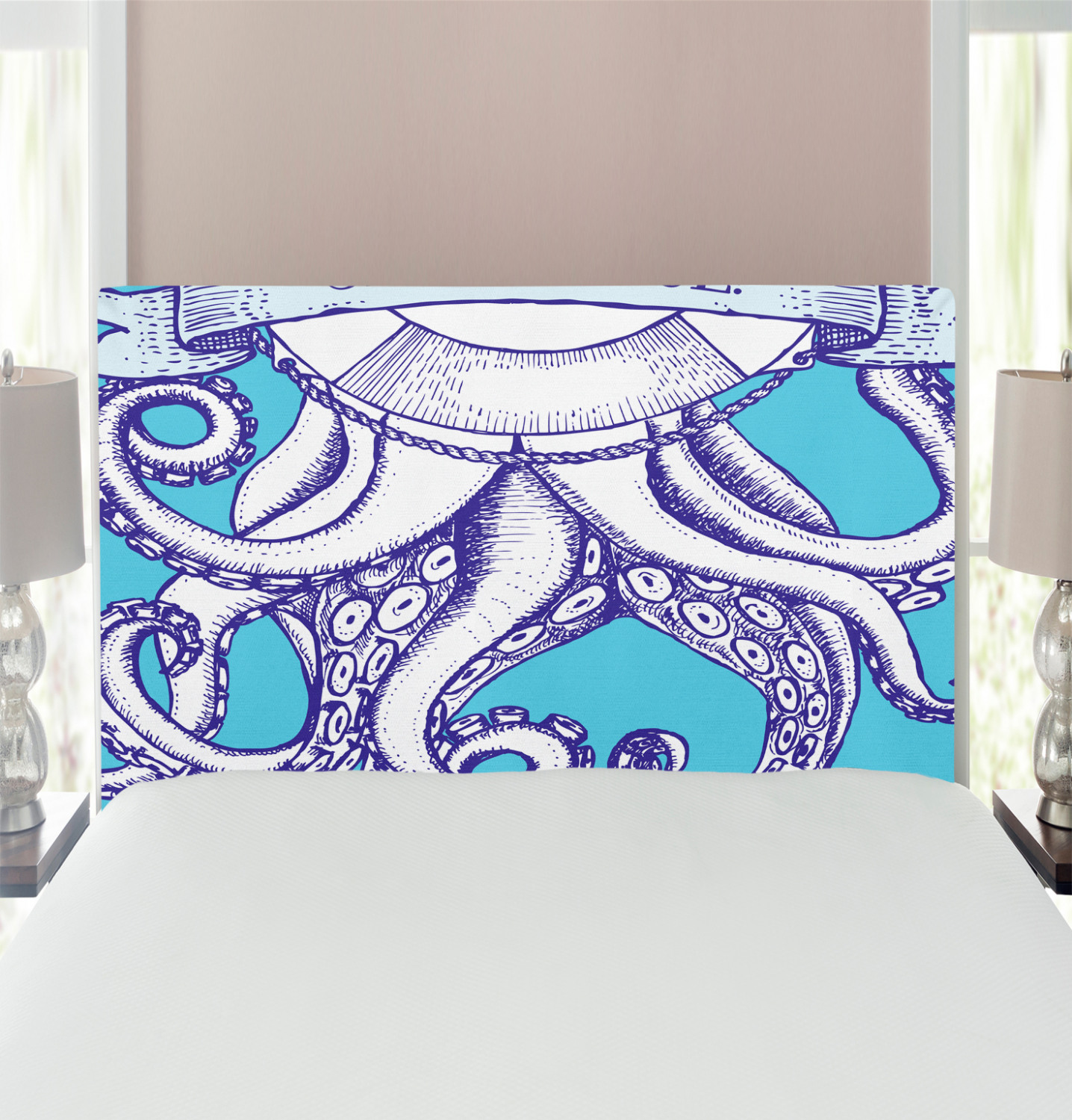 Octopus Headboard, Octopus and in Vintage Style with Lettering Sea ...