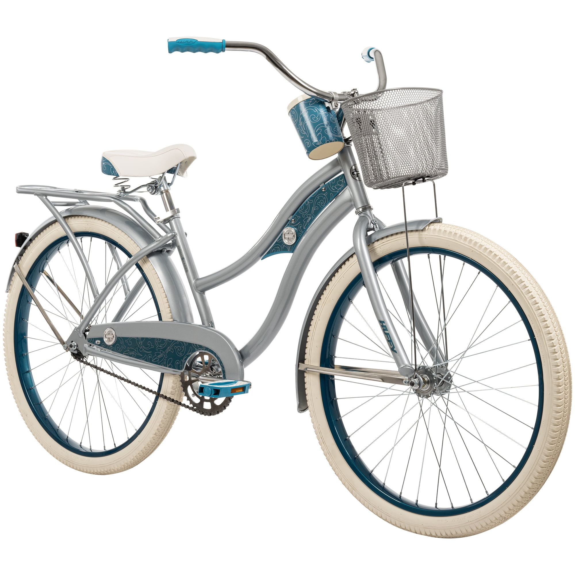 Huffy 26” Deluxe Cruiser Bike, Fits Riders 5’0”+, Silver Gloss, Adult ...