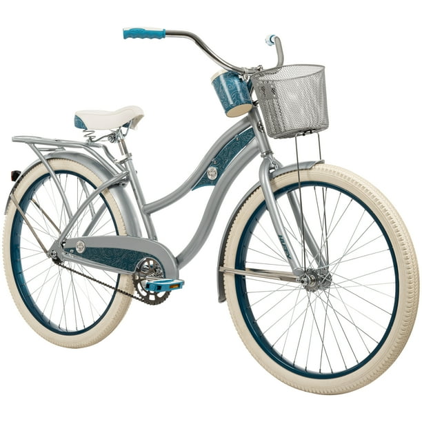 Huffy 26” Deluxe Cruiser Bike, Fits Riders 5’0”+, Silver Gloss, Adult ...