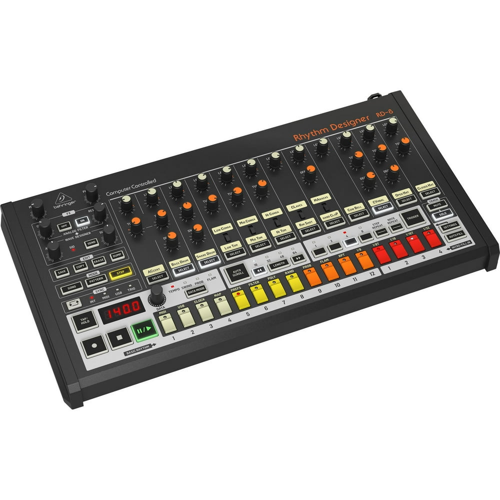 Behringer Rhythm Designer RD-8 Analog Drum Machine with 64-Step Sequencer - Walmart.com ...