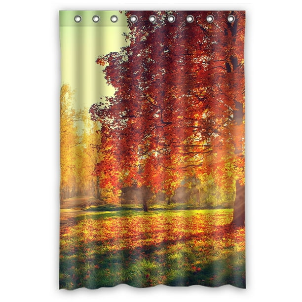 Ykcg Autumn Park Scene Fall Trees And Leaves Shower Curtain Waterproof