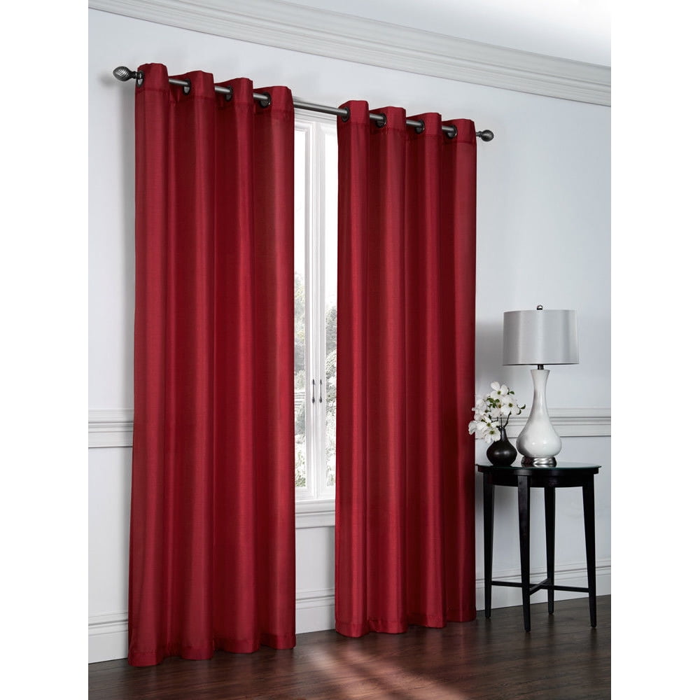 Set of 2 Ramona Faux Silk Grommet Top Curtains, 84" Long, Burgundy ...