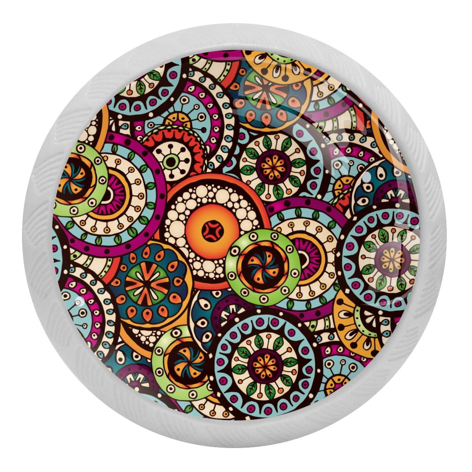 4PCS Round Ethnic Pattern Cabinet Fluorescence Knob Glowing in the Dark ...