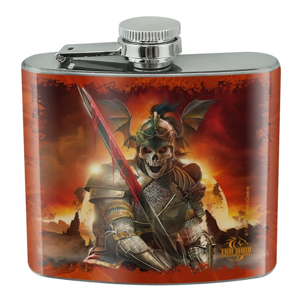 Undead Skeleton Knight Warrior Fantasy Stainless Steel 5oz Hip Drink ...
