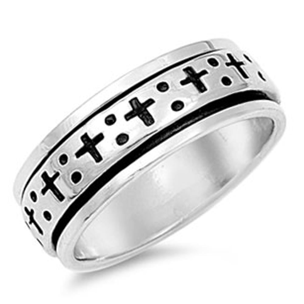 Sterling Silver Women's Men's Cross Ring Christian Pure 925 Band 8mm ...