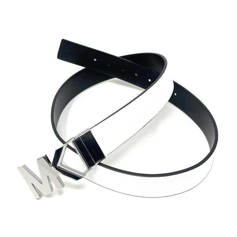 Michael Kors Saffiano Leather Reversible MK Plaque Buckle Belt White Black Medium
