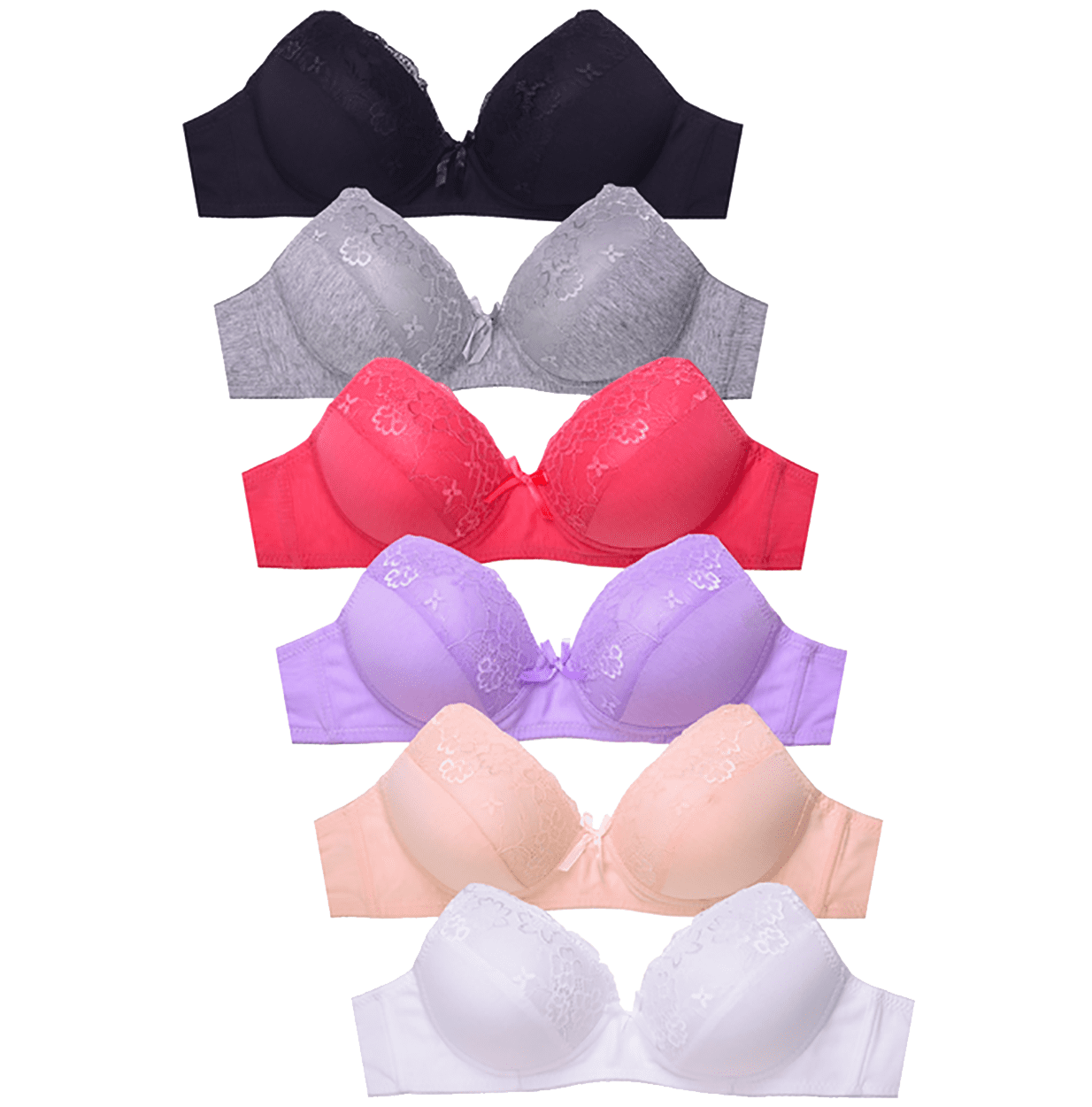 Iheyi 6 Pieces No Wire Full Cup Plain/Lace Light Padded Wire Free Bra A ...