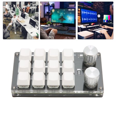 One Handed Macro Mechanical Keyboard, Mini BT Programmable Keypad 12 Keys 2 Knobs Gaming Keypad ...