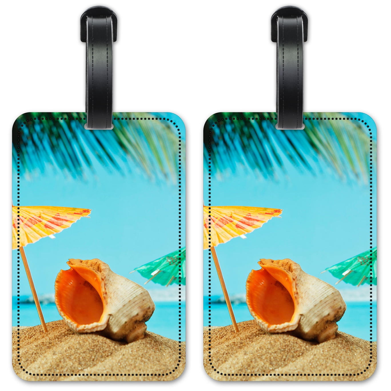 Seashell & Umbrella's on the Beach - Luggage ID Tags / Suitcase ...