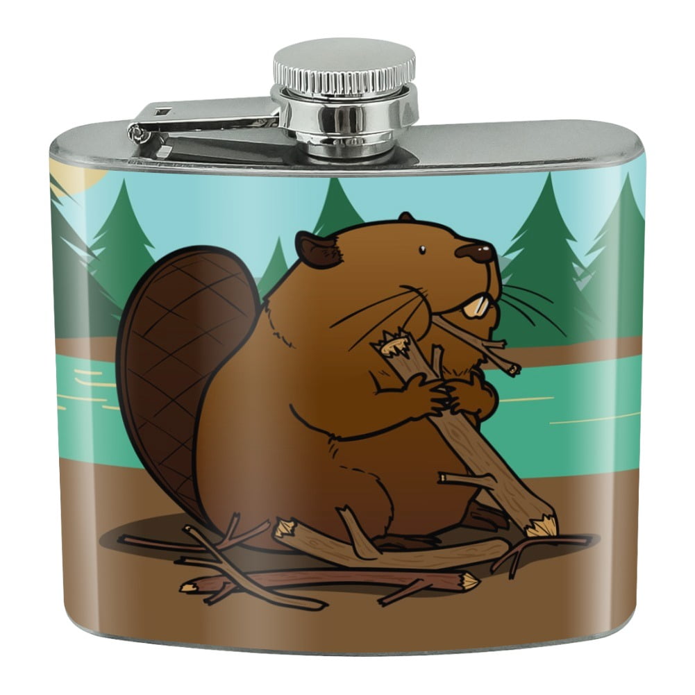 Beaver Chomping Wood Stainless Steel 5oz Hip Drink Kidney Flask ...