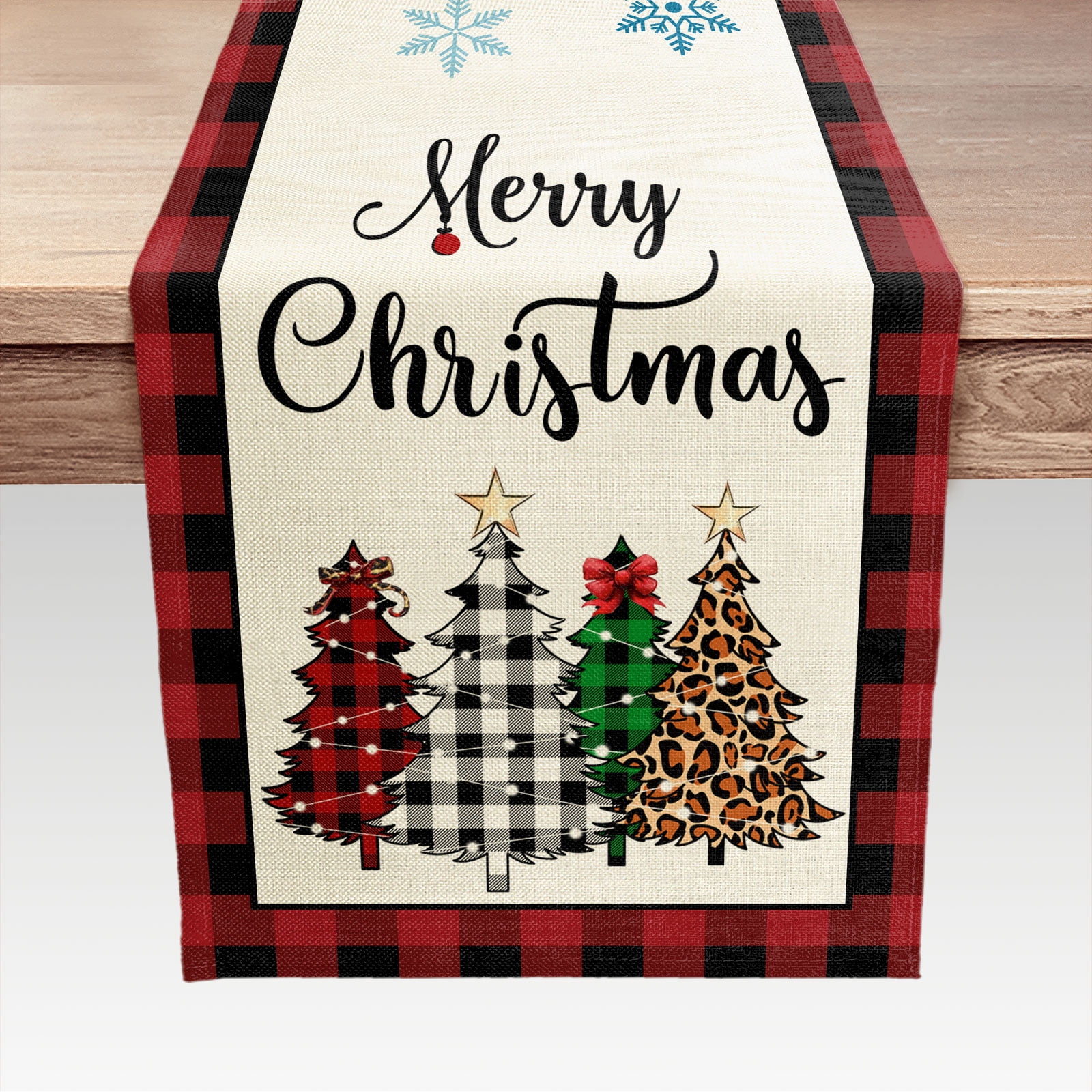 Merry Christmas Table Runner, Red Buffalo Plaid Christmas Trees Table ...