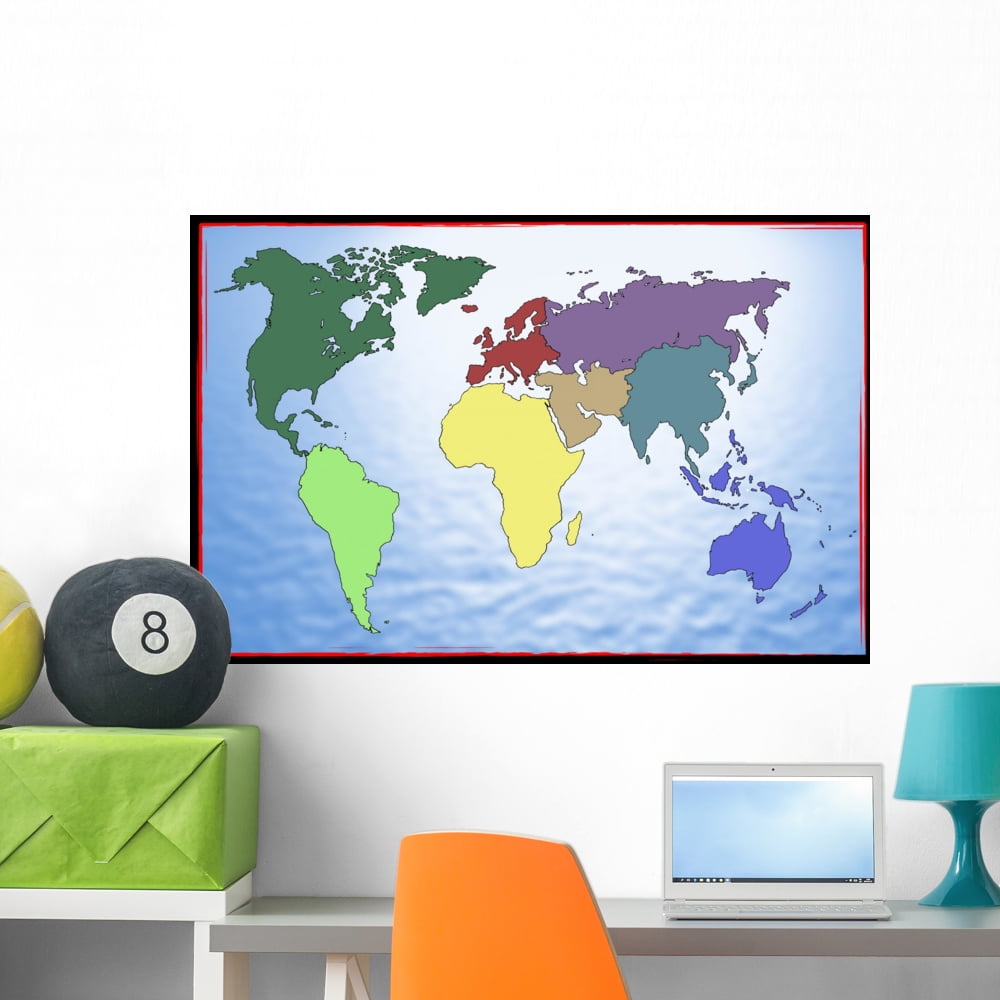 World and Continents Wall Mural by Wallmonkeys Peel and Stick Graphic ...
