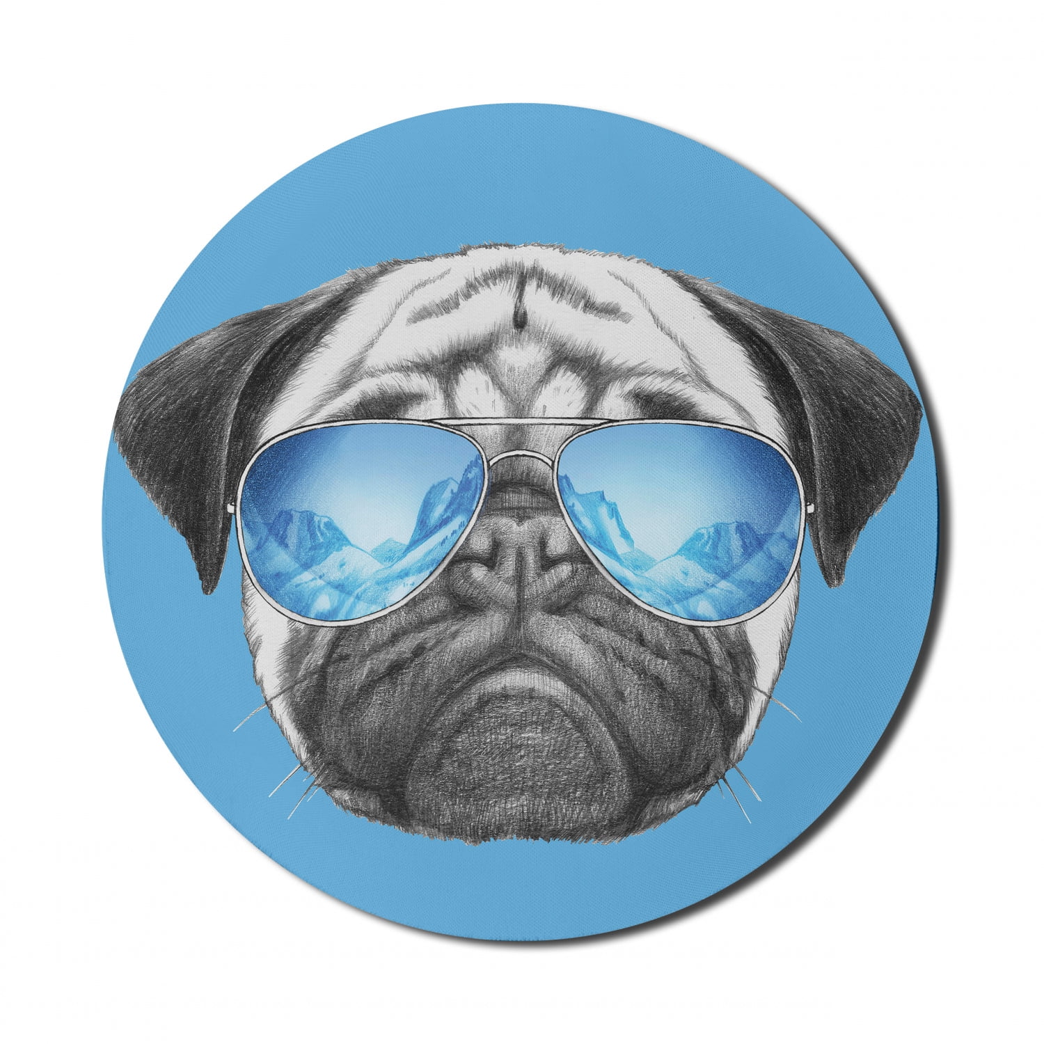 Pug Mouse Pad for Computers, Dog Portrait Mirror Sunglasses Hand Drawn ...