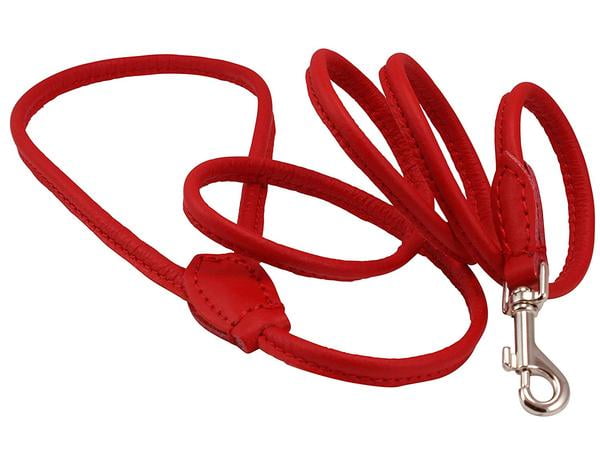 Dogs My Love 4ft Long Round Genuine Rolled Leather Dog Leash Red (X ...