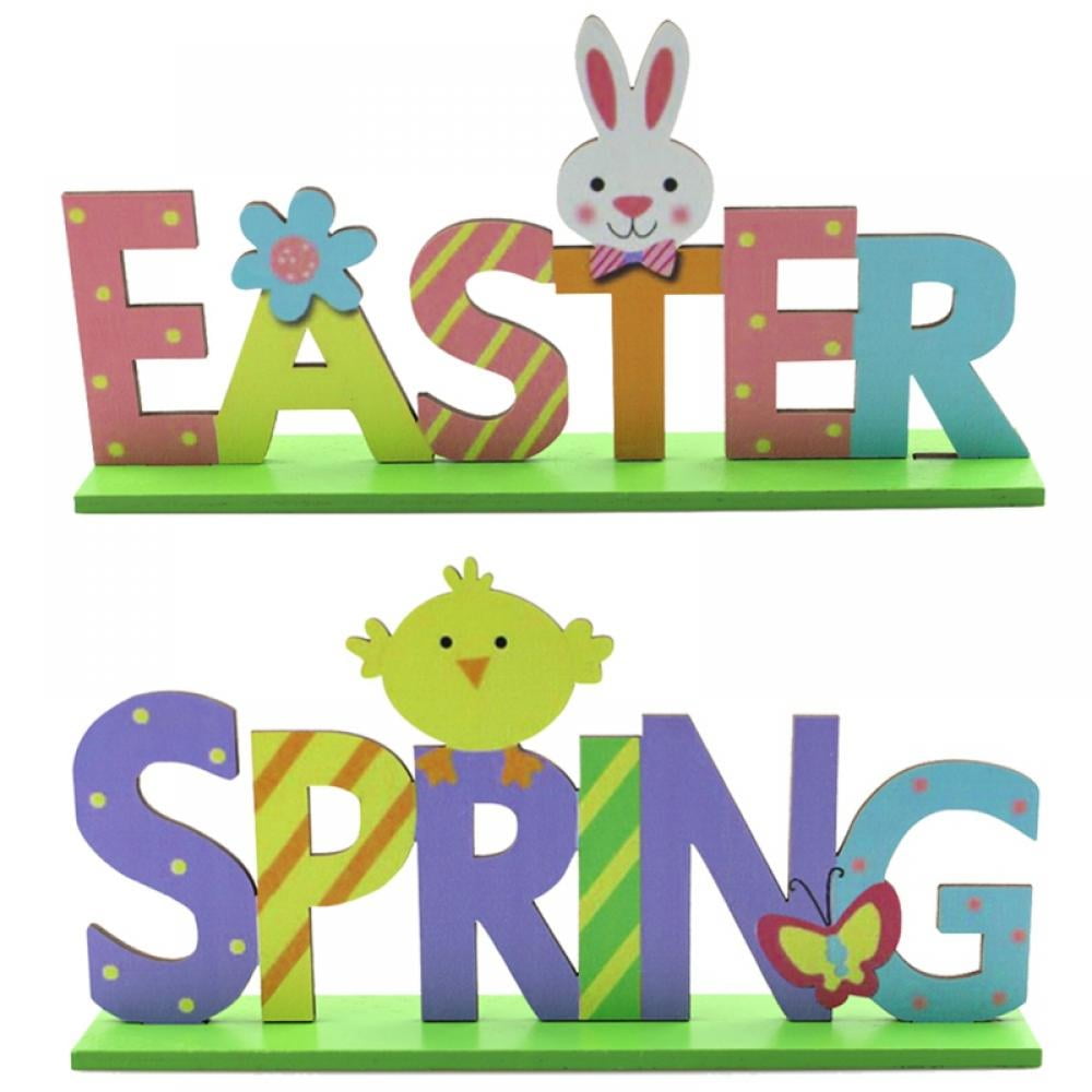 2PCS Wooden Easter Decorative Signs, Spring Letter Signs Easter Eggs ...