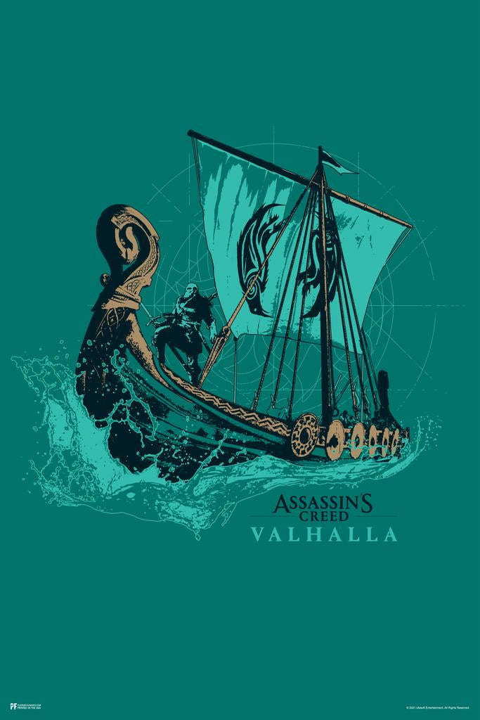 Laminated Assassins Creed Valhalla Merchandise Viking Ship Green ...