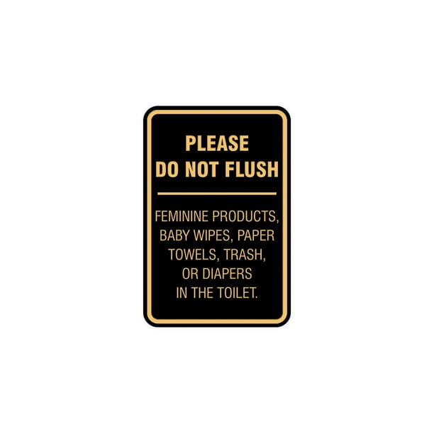 Portrait Round Please Do Not Flush Etiquette Sign (Black /Gold) - Small ...
