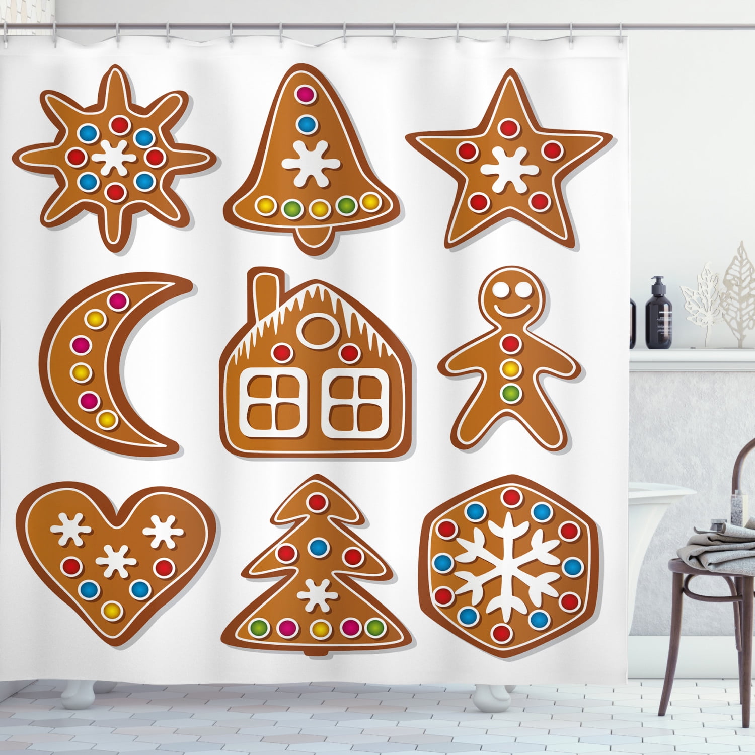 Ambesonne Gingerbread Man Shower Curtain, Sugar Biscuits, 69"Wx84"L ...