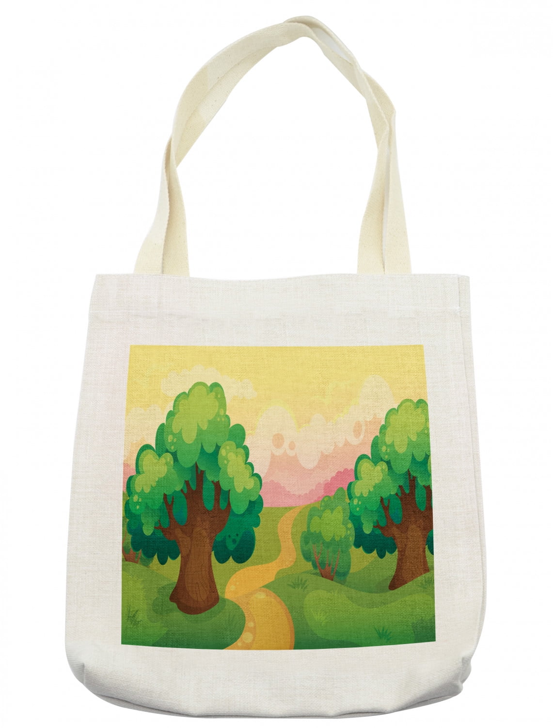 Cartoon Tote Bag, Nursery Themed Forest Landscape with Trees and ...