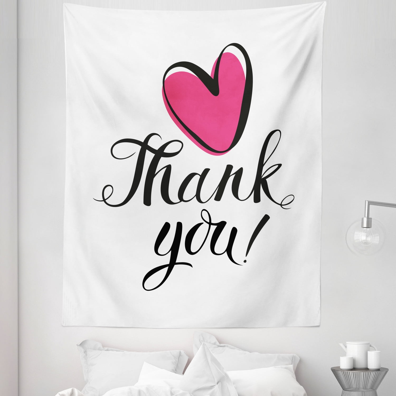 Thank You Tapestry, Heart in Bold Outline Linear Hand Drawn Doodle ...