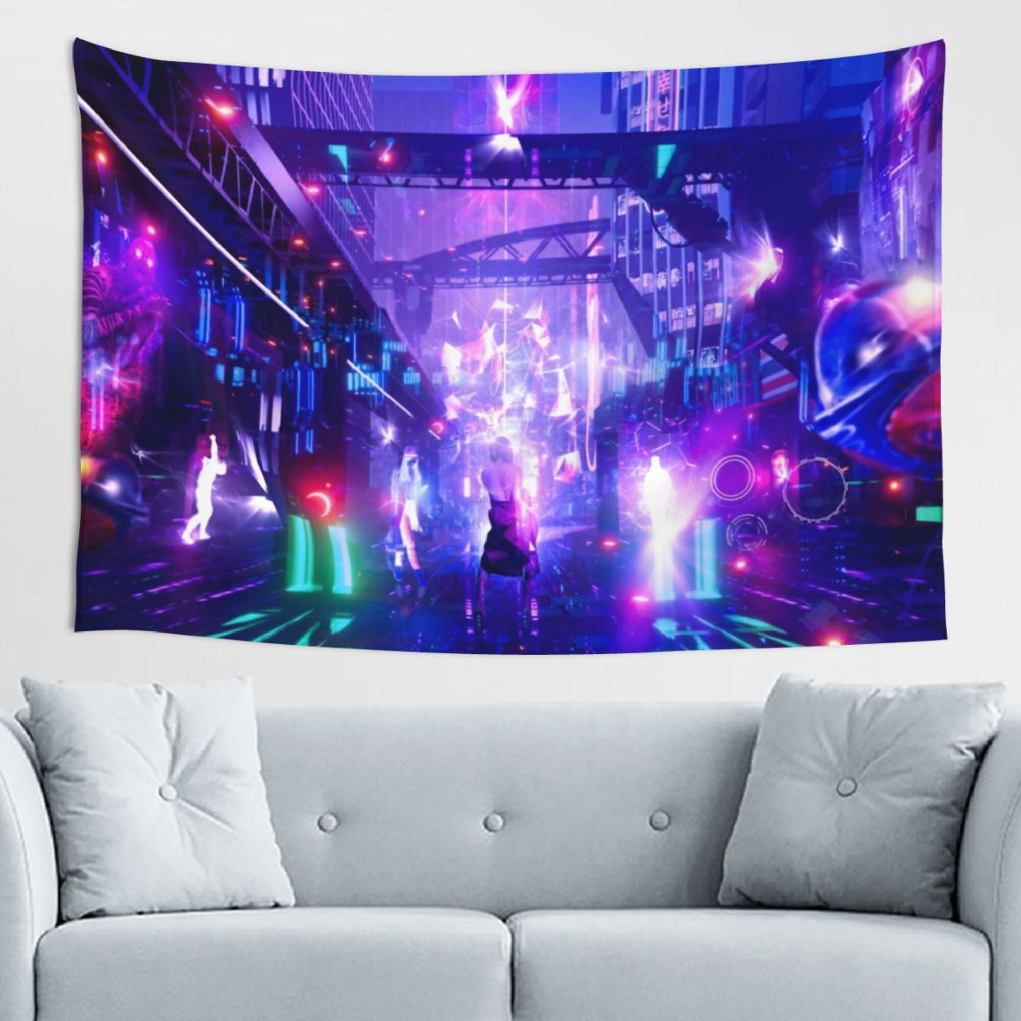 Cyberpunk Woman City Tapestry, Future Urban Wall Hanging Tapestries ...