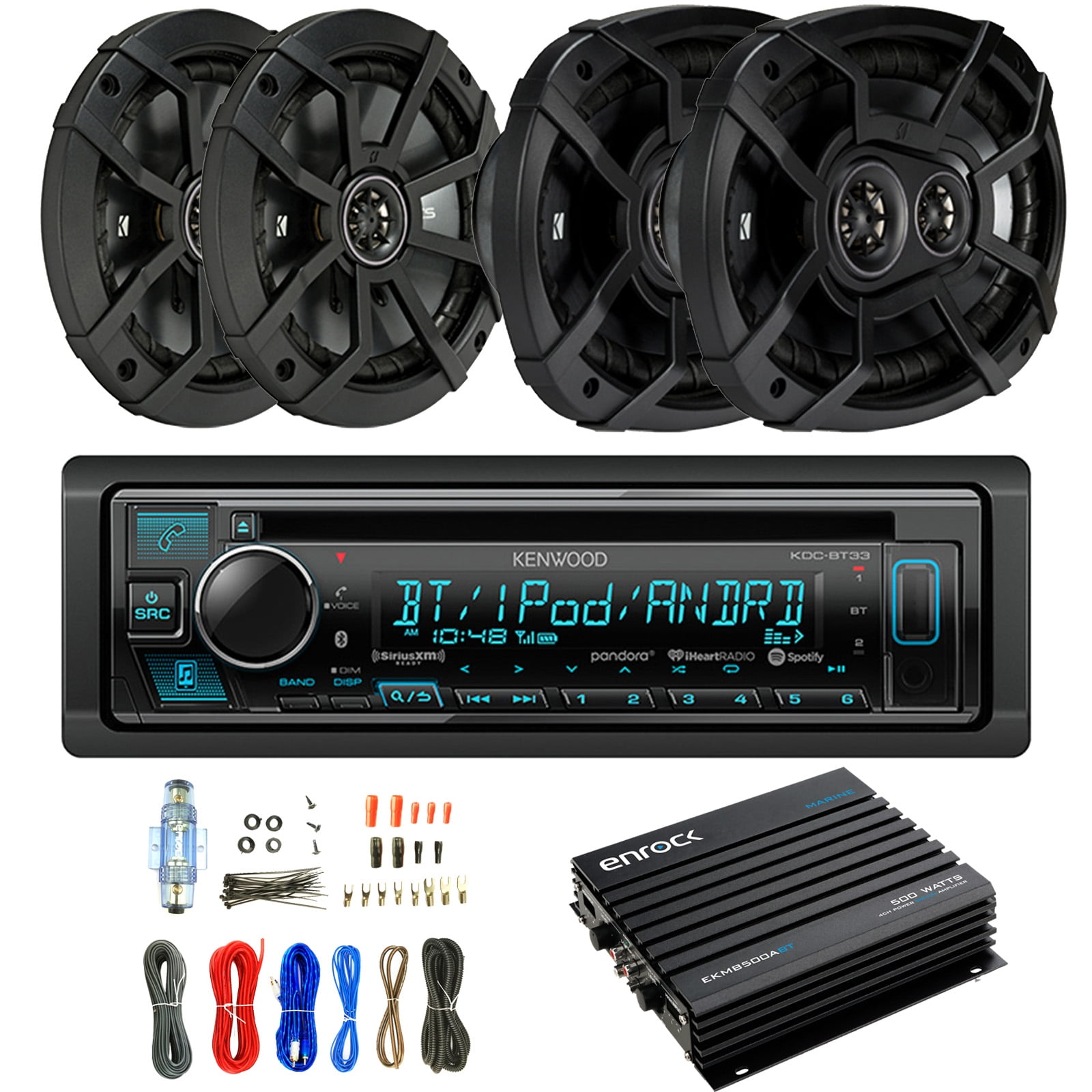 Kenwood KDC-BT33 Single-DIN In-Dash CD/Bluetooth Receiver, 2 x Kicker ...