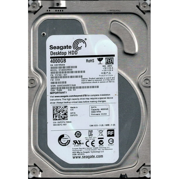 Seagate ST4000DM000 P/N: 1F2168-501 F/W: CC54 SU S30 4TB - Walmart.com