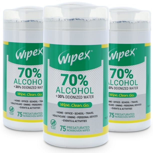 Wipex 70% Isopropyl Alcohol Wipes (IPA) 75ct. Canister, 3pk - Walmart.com
