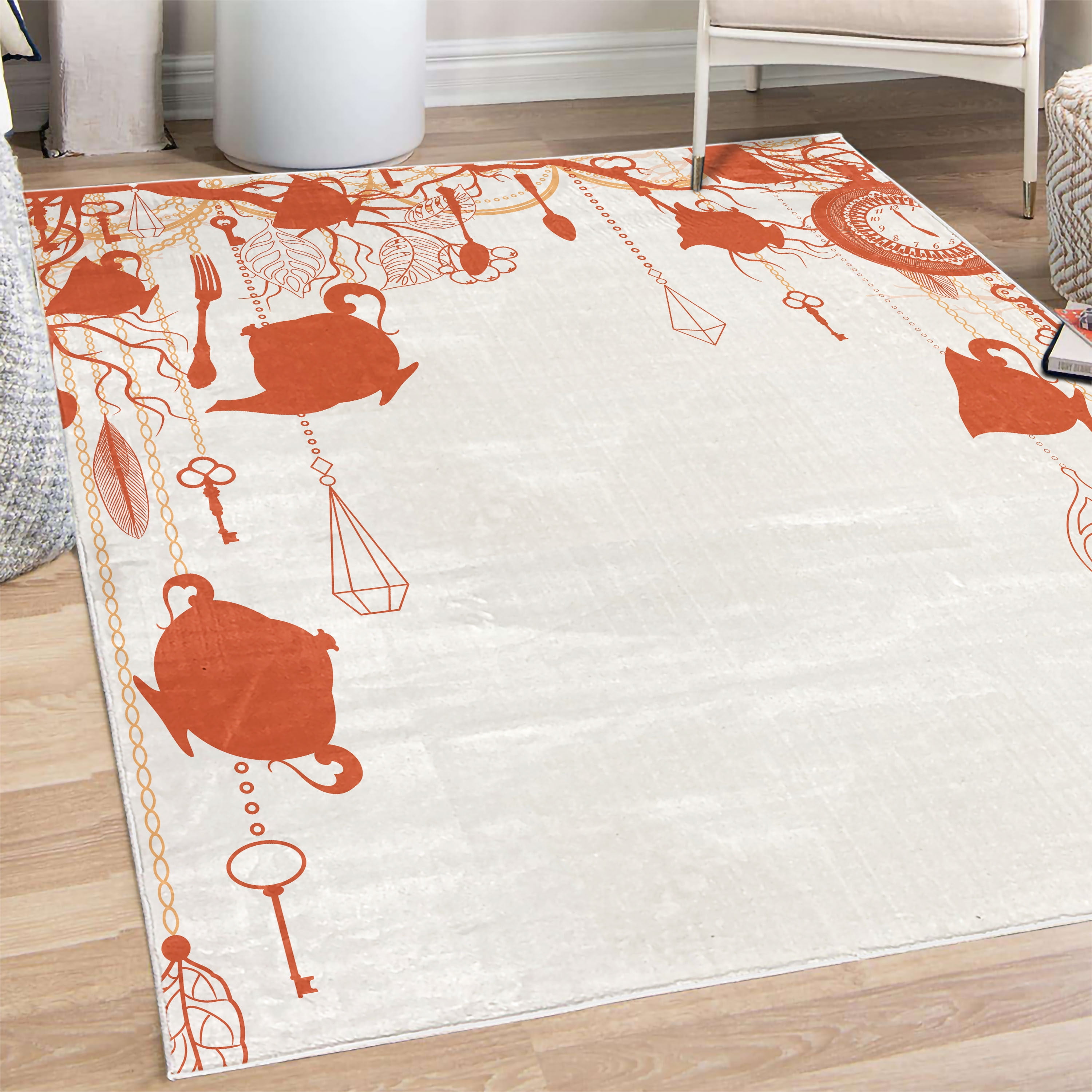 Antique Decorative Rug, Vintage Tea Party Diamond Forks Spoons Cups ...