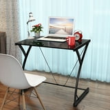 Costway Large Home Office Glass Top Computer Desk, Z-Shaped Metal Frame ...
