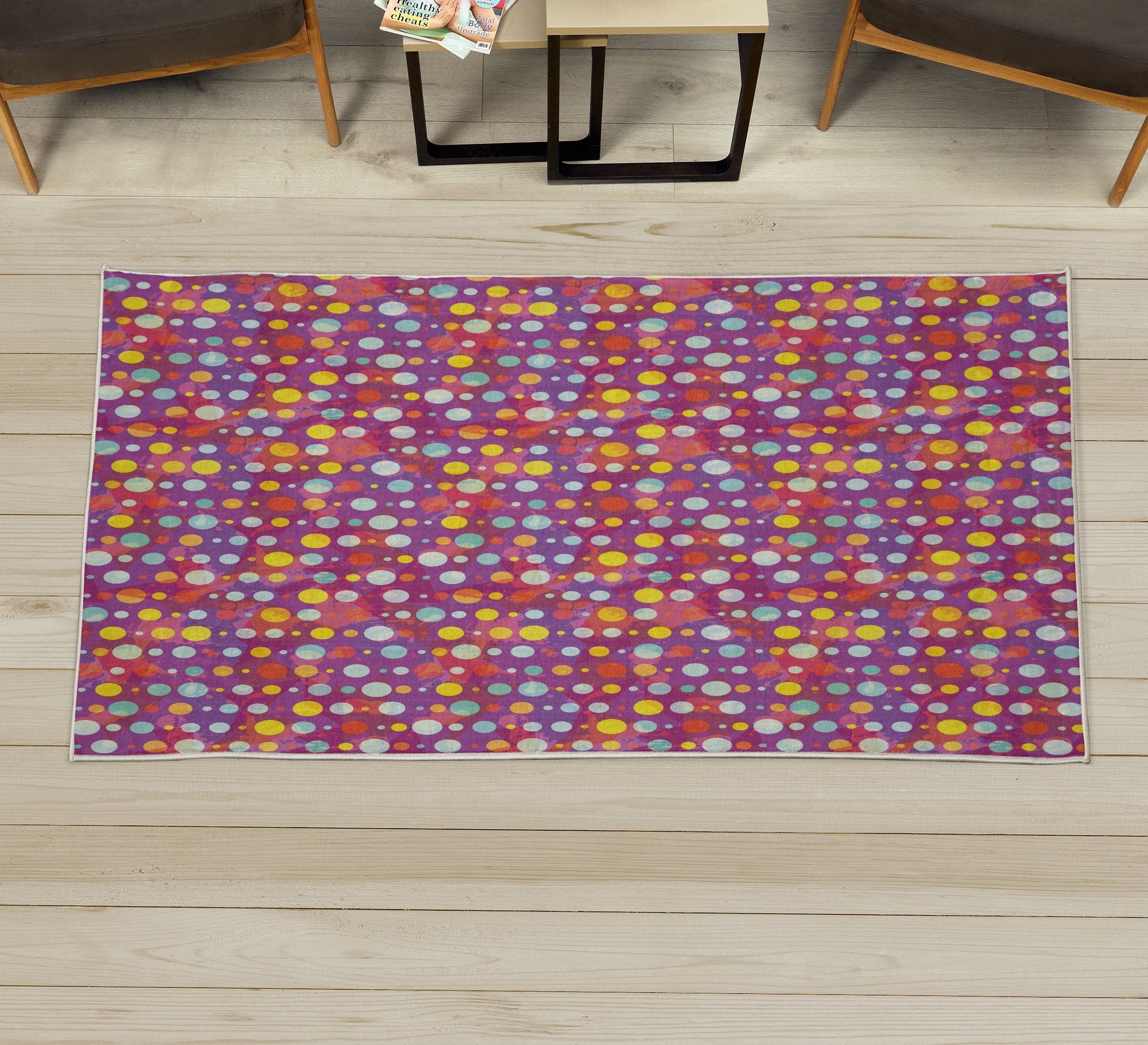 Abstract Decorative Rug, Colorful Circular Large Polka Dots Bubble ...