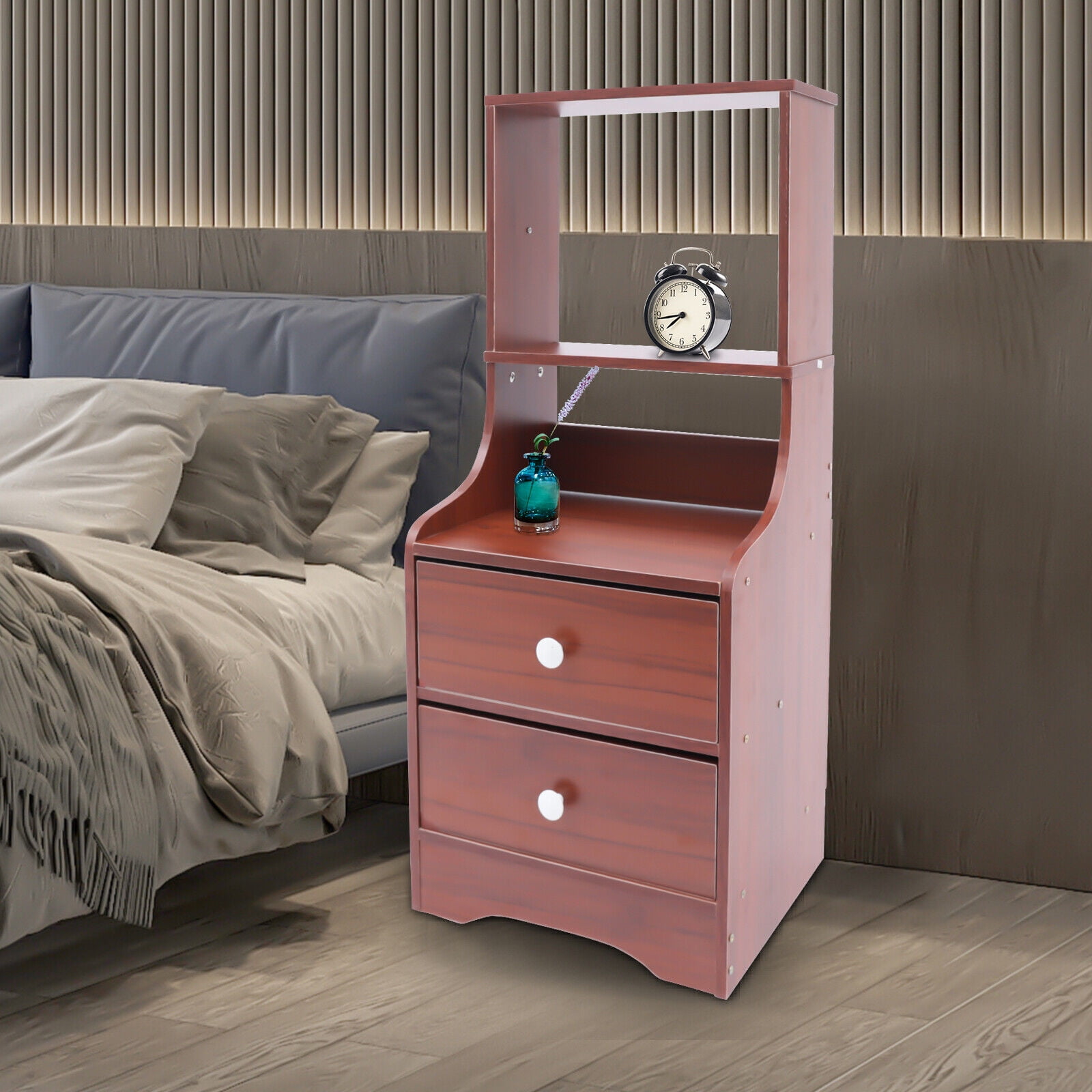Fichiouy Nightstand Tall Bed End Table Bedside Table with 2 Drawers&2 ...