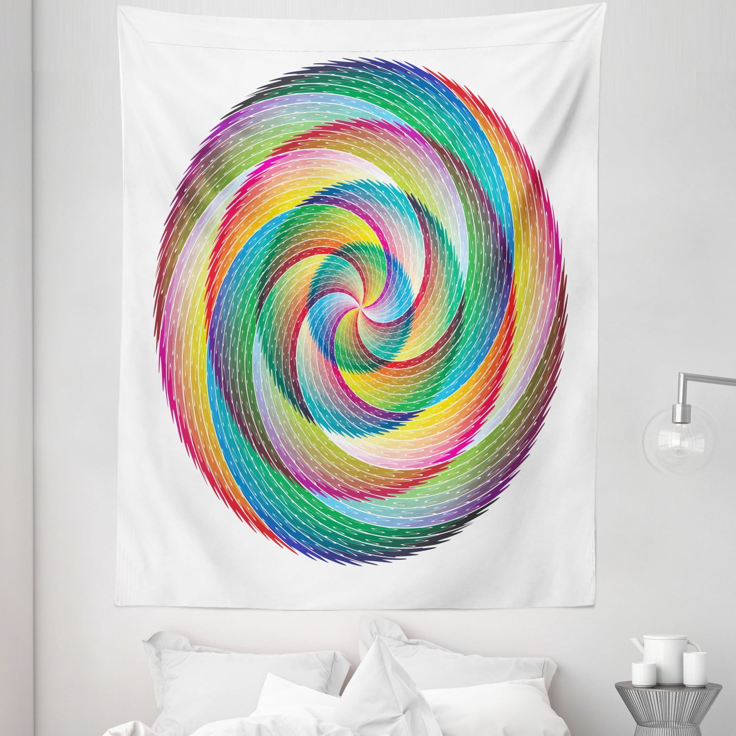 Rainbow Tapestry, Spiral Rosette Pattern with Wavy Stripes Abstract ...
