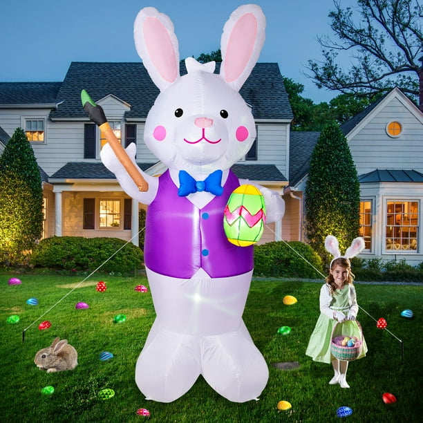 7FT High Easter Bunny Holding Easter Egg Inflatable Yard Decorations ...