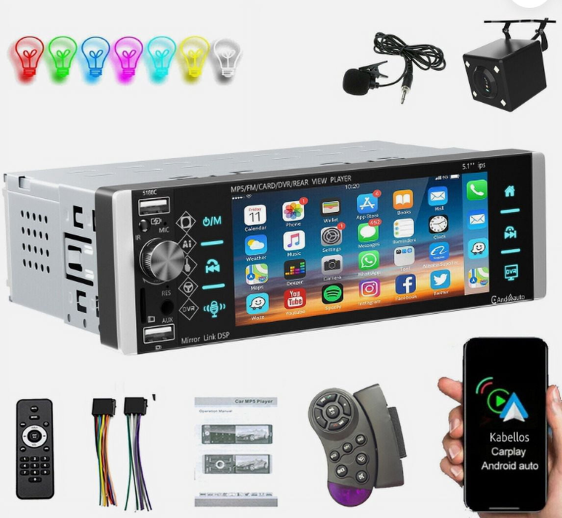 Autorradio 1 DIN Inalámbrica Carplay Android Auto USB AUX Bluetooth ...