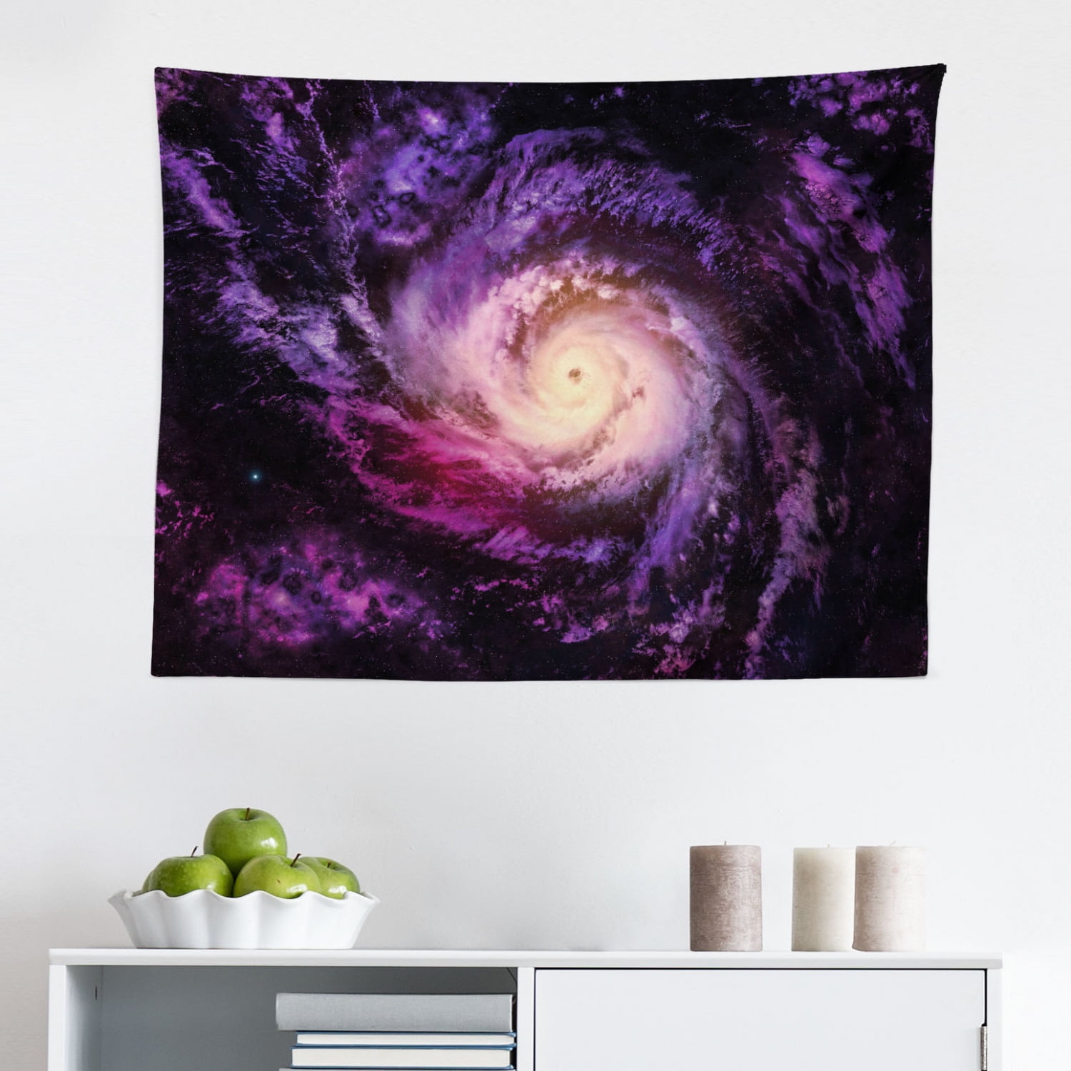 Galaxy Tapestry, Outer Space View from Rustic Wooden Deck Blue Nebula ...