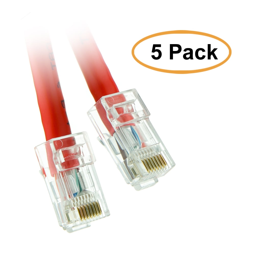 C&E Cat6 Red Ethernet Patch Cable, Bootless, 3 Feet, 5 Pack - Walmart.com