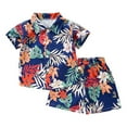 2-Piece Boys Summer Thin Casual Cuban Collar Print Light Digital Short ...