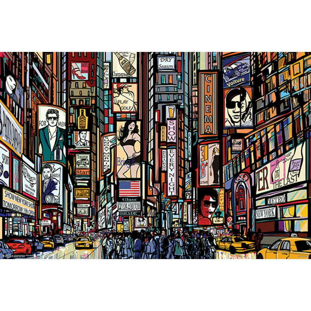 Illustrated Times Square Art Print Poster 36x24 Inch Poster - 36x24 ...
