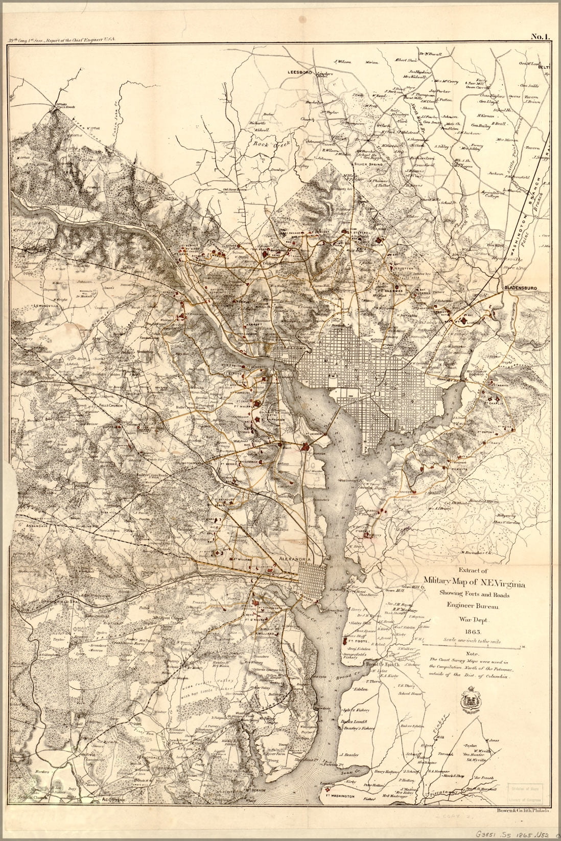 24"x36" Gallery Poster, military map NE Virginia Washington DC 1865 p2 ...
